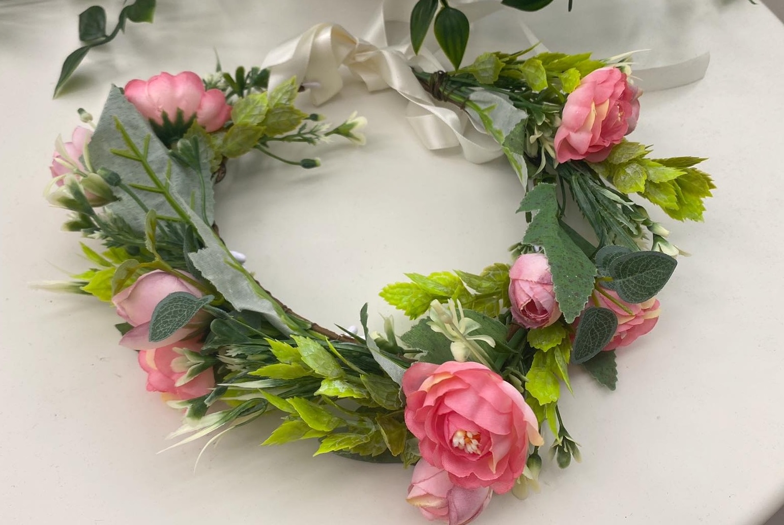 Blomsterkrans lyserød/rosa - store smukke blomster, deluxe